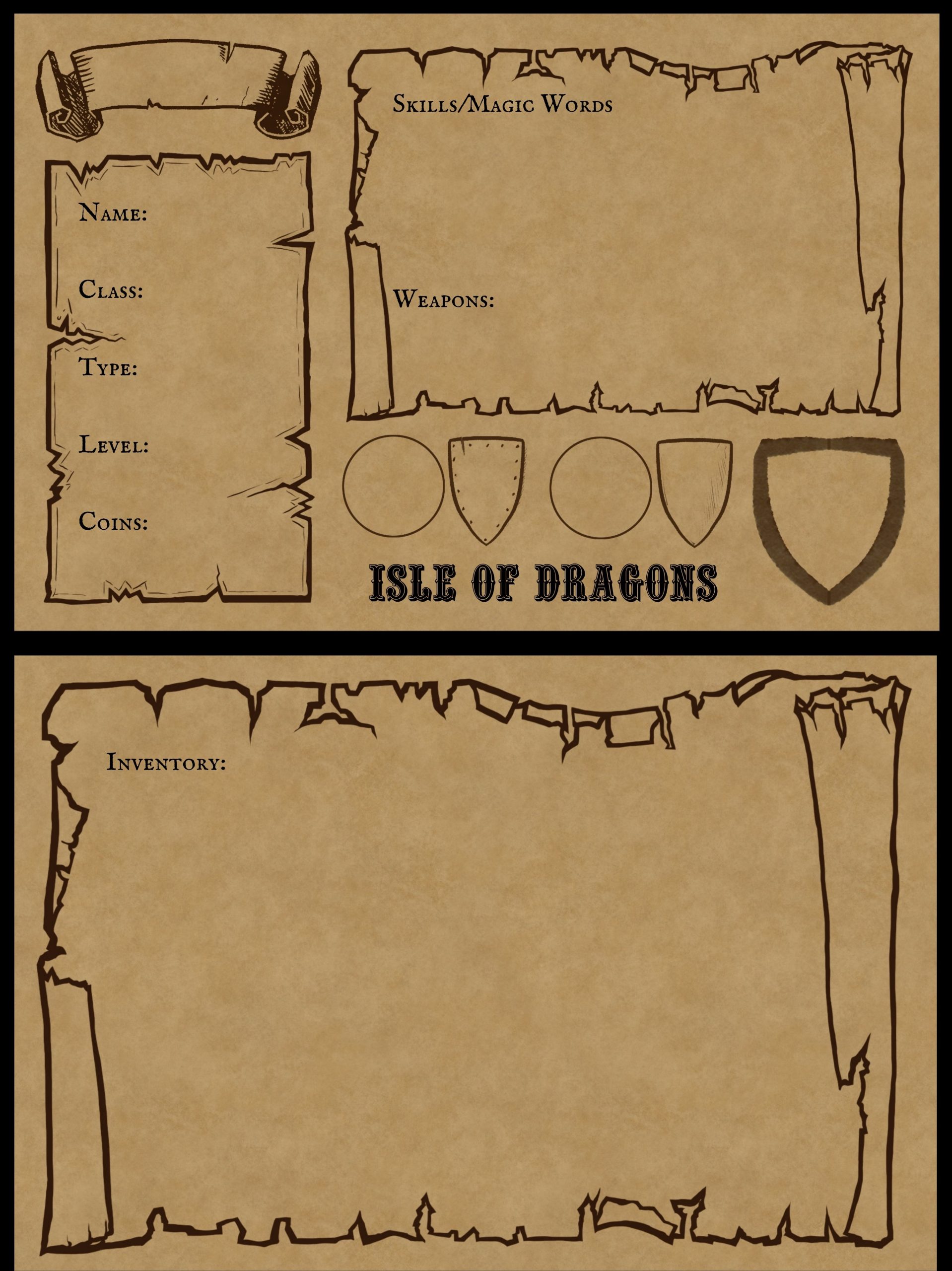 Character Sheets – Isle of Dragons